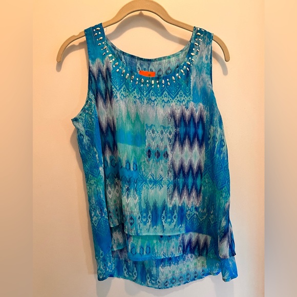 hearts of palm | Tops | Tropical Turquoise And Blue Ruffle Top | Poshmark